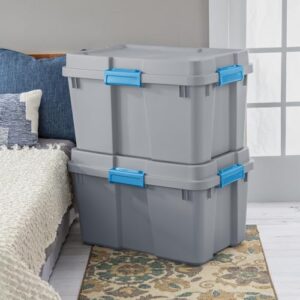 Sterilite 30 Gal Gasket Tote, Heavy Duty Stackable Storage Bin with Latching Lid, Plastic Container to Organize Basement, Gray Base and Lid, 3-Pack