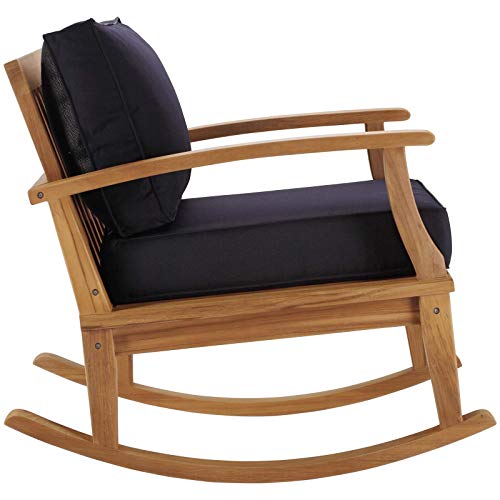 Modway EEI-4177-NAT-NAV Marina Patio Teak Rocking Chair, Natural Navy