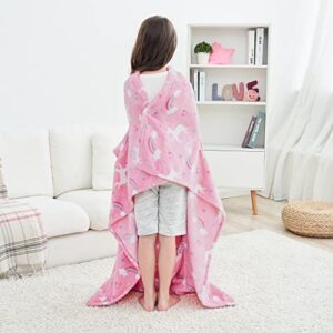 Wearable Fleece Blanket with Sleeves & Foot Pocket for Kids Boys Girls Children,Lightweight Soft Blanket with Sleeves and Hook & Loop 48" x 48" Pink Unicorn