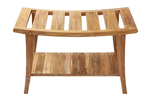 NORDIC STYLE TEAK Wood Shower and Spa Bench with Shelf, Indoor and Outdoor Use (30" Asian Style)