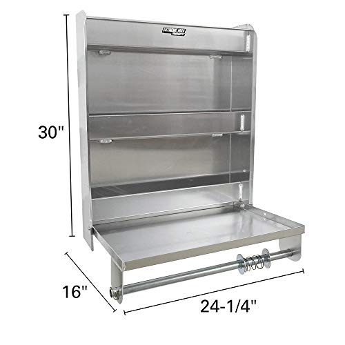 Extreme Max 5001.6049 Aluminum Work Station Storage Cabinet w/ Flip-Out Work Tray & Paper Towel Rack Organizer for Enclosed Race Trailer, Shop, Garage, Storage,Silver