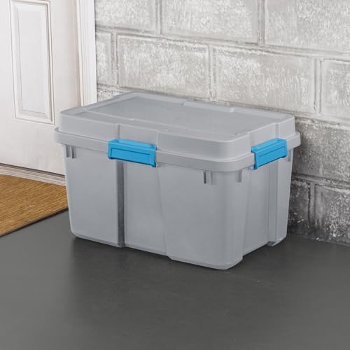 Sterilite 30 Gal Gasket Tote, Heavy Duty Stackable Storage Bin with Latching Lid, Plastic Container to Organize Basement, Gray Base and Lid, 3-Pack