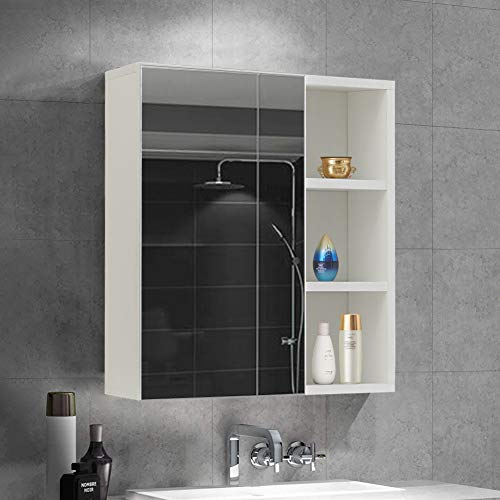 OFCASA 1 Door Bathroom Mirror Cabinet Wall Mounted Bathroom Cabinet with Adjustable Storage Shelf Medicine Cabinet for Bathroom Shower Room(White)