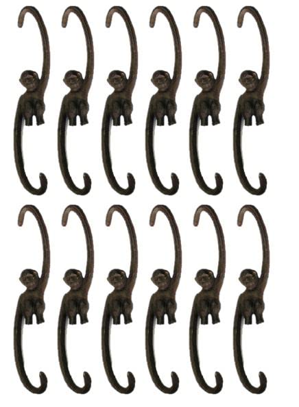 Midwest Craft House 12 Monkey Hooks Plant Camp Kettle Hook Chain Hanger CAST Iron Ape 9 1/4" Long