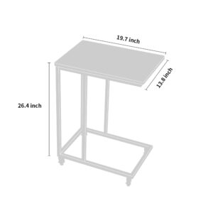 Coral Flower End Table, Side Table, TV Tray, C Shaped Snack Table with Metal Frame, Rolling Casters, Industrial, for Living Room, Bedroom,Light Walnut