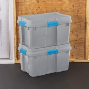 Sterilite 30 Gal Gasket Tote, Heavy Duty Stackable Storage Bin with Latching Lid, Plastic Container to Organize Basement, Gray Base and Lid, 3-Pack