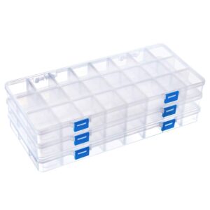 benecreat 3 packs 24 grids large transparent plastic storage box organizer with adjustable dividers for beads, jewelry and other craft accessories - 12.8x6.2x1.2 inches