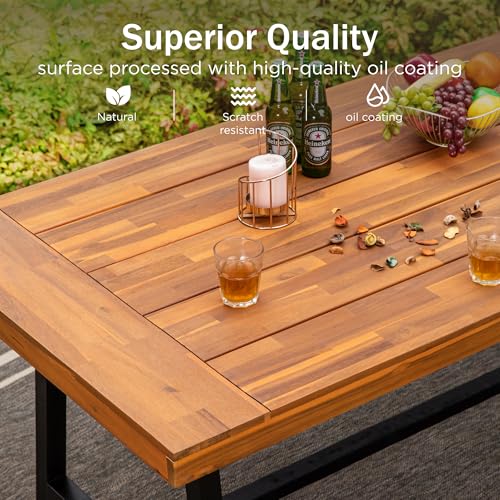 PHI VILLA Outdoor Acacia Wood Bench, 63" Long Patio Wooden Picnic Bench for 3 People, Backless Oil Finished Teak Bench for Garden, Porch, Yard