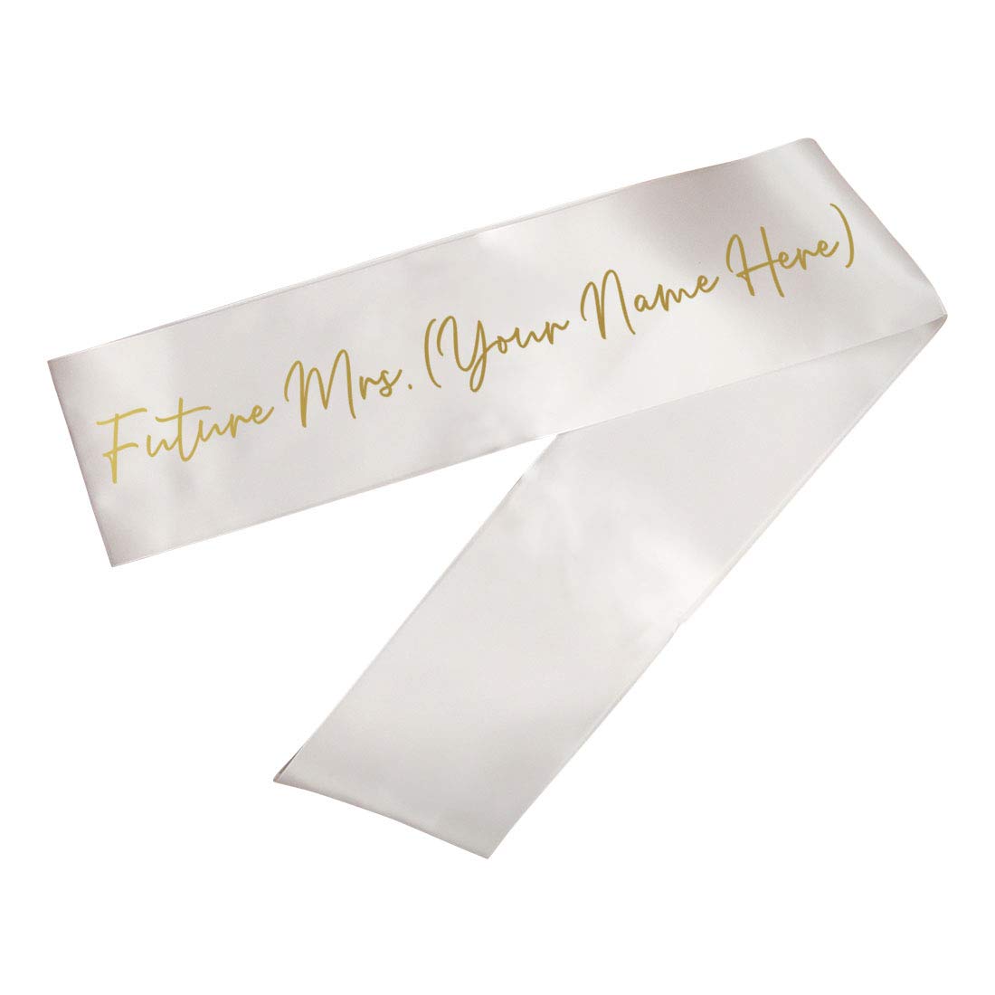 Andaz Press Bachelorette Party Sash, Bride Party Sash, Wedding Party Sash Future Mrs. [Your Name Here], Gold Foil Custom Personalized Name Text, Satin White Ribbon, Includes Diamond Pin