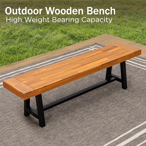 PHI VILLA Outdoor Acacia Wood Bench, 63" Long Patio Wooden Picnic Bench for 3 People, Backless Oil Finished Teak Bench for Garden, Porch, Yard