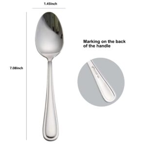 HISSF Spoons Dinner Spoons Stainless Steel 18/0 of Dessert Spoons 6 Pcs for Home, Kitchen Restaurant, Dishwasher Safe, 7.08 Inches, Silver