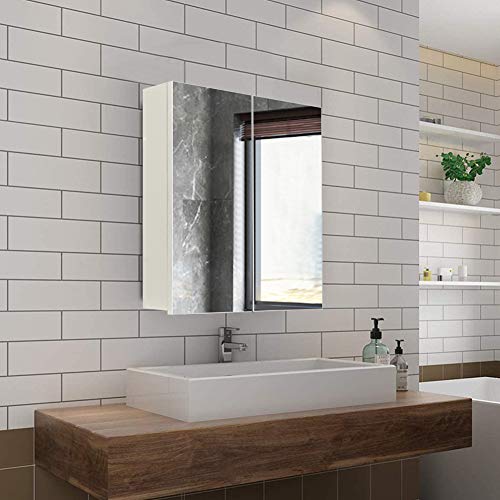 OFCASA 1 Door Bathroom Mirror Cabinet Wall Mounted Bathroom Cabinet with Adjustable Storage Shelf Medicine Cabinet for Bathroom Shower Room(White)