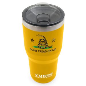 yukon outfitters outdoor active sport stainless steel drink beverage tint slider lid double wall vacuum insulated powder finish freedom tumbler, 30 oz, gold - don't tread on me