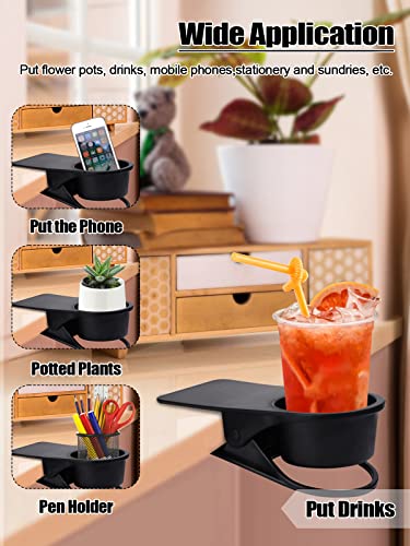 2PCS Drinking Cup Holder Clip, Kalolary Desk Bottle Cup Stand DIY Glass Clamp Storage Saucer Clip Water Coffee Mug Holder Saucer Clip Design for Home & Office, Black