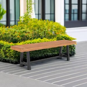 PHI VILLA Outdoor Acacia Wood Bench, 63" Long Patio Wooden Picnic Bench for 3 People, Backless Oil Finished Teak Bench for Garden, Porch, Yard