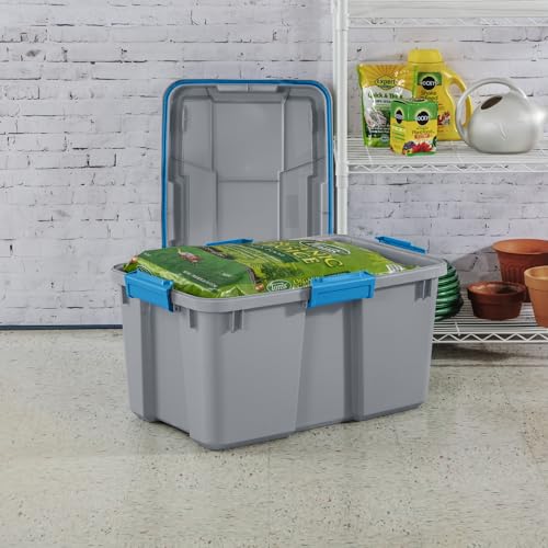 Sterilite 30 Gal Gasket Tote, Heavy Duty Stackable Storage Bin with Latching Lid, Plastic Container to Organize Basement, Gray Base and Lid, 3-Pack