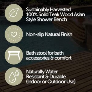 NORDIC STYLE TEAK Wood Shower and Spa Bench with Shelf, Indoor and Outdoor Use (30" Asian Style)