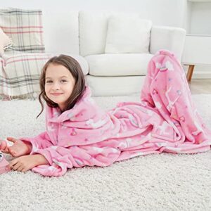 Wearable Fleece Blanket with Sleeves & Foot Pocket for Kids Boys Girls Children,Lightweight Soft Blanket with Sleeves and Hook & Loop 48" x 48" Pink Unicorn