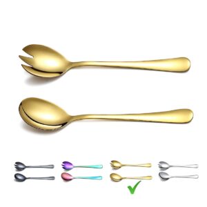 berglander gold salad server set, stainless steel salad serving set with titanium gold plating, salad servers, salad spoon, salad fork, pack of 2 (shiny gold)