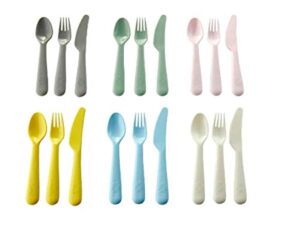 ikea plastic 18-piece cutlery set mixed colours, set of 6 sppon, 6 fork and 6 knife