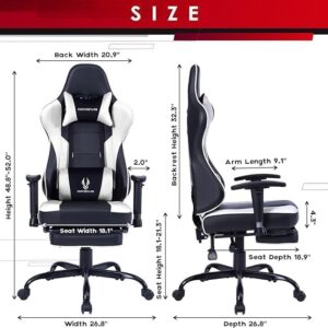 Fantasylab Gaming Chairs for Adults,Computer Chair with Massage Lumbar Support and Retractible Footrest, High Back Ergonomic Computer Chair,Adjustable Armrests and Backrest (Black)