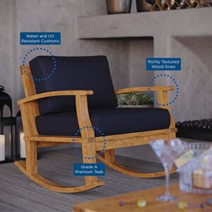 Modway EEI-4177-NAT-NAV Marina Patio Teak Rocking Chair, Natural Navy