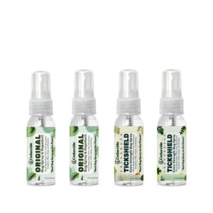 cedarcide original & tickshield family pack | natural cedar & lemongrass oil bug spray | eco-friendly, family-safe flea & tick repellent | pack of 4, 1oz spritzers