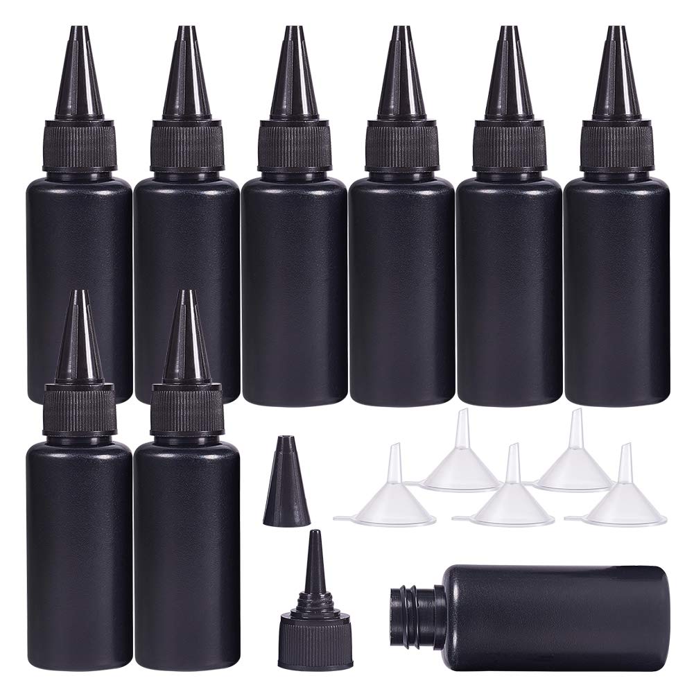 BENECREAT 30 Packs 1oz Black Plastic Squeeze Dispensing Bottles UV Glue Bottles with Caps, 5PCS Funnel Hoppers for UV Resin, DIY Crafts, Glue, Liquids