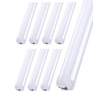 8ft led shop light fixture, 72w, 8640lm, 6000k, t8 integrated led tube light, high output, brighter white, linkable 8 feet light bulbs for garage, warehouse, (8-pack)