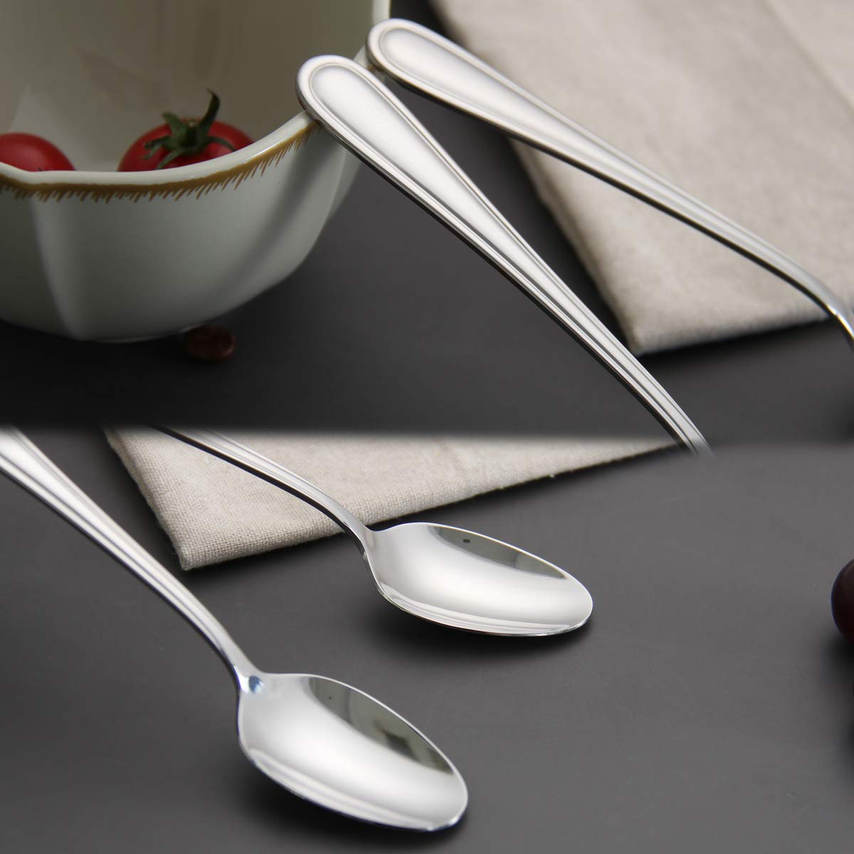 HISSF Spoons Dinner Spoons Stainless Steel 18/0 of Dessert Spoons 6 Pcs for Home, Kitchen Restaurant, Dishwasher Safe, 7.08 Inches, Silver