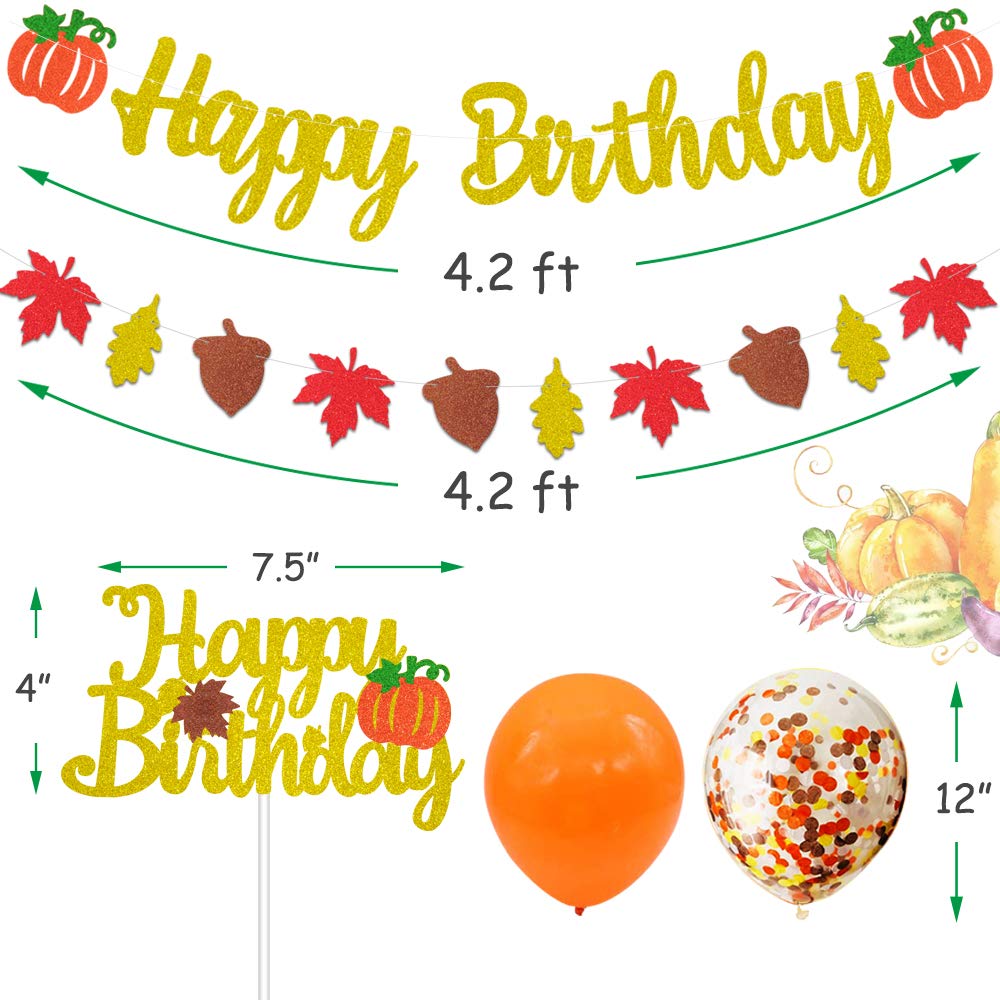 Little Pumpkin Thanksgiving Birthday Decorations Party Pack - Fall Little Pumpkin Autumn-themed Happy Birthday Baby Shower Party Supplies -Includes Cake Topper Banners and Balloons