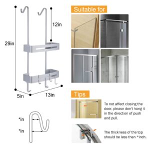 UIFER Shower Caddy Over The Door, Rustproof Aluminum Shower Caddy, Shower Door Storage Organizer with a Suction Cup, Hooks and Basket