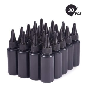 BENECREAT 30 Packs 1oz Black Plastic Squeeze Dispensing Bottles UV Glue Bottles with Caps, 5PCS Funnel Hoppers for UV Resin, DIY Crafts, Glue, Liquids