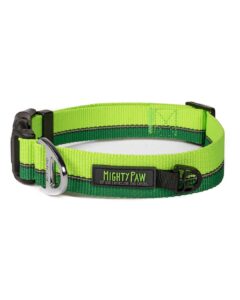 mighty paw reflective dog collar | premium high visibility collar with reflective stitching. weatherproof, heavy duty hardware, stylish colors and design. perfect for small and large pets (green)