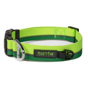 Mighty Paw Reflective Dog Collar | Premium High Visibility Collar with Reflective Stitching. Weatherproof, Heavy Duty Hardware, Stylish Colors and Design. Perfect for Small and Large Pets (Green)