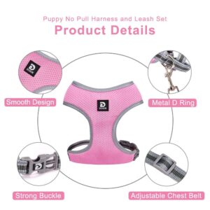 Puppy Harness and Leash Set- XS and Small Dog Harness- Soft Mesh Halter- Adjustable Reflective Teacup Dog Harness- No Pull No Choke (XS, Pink)