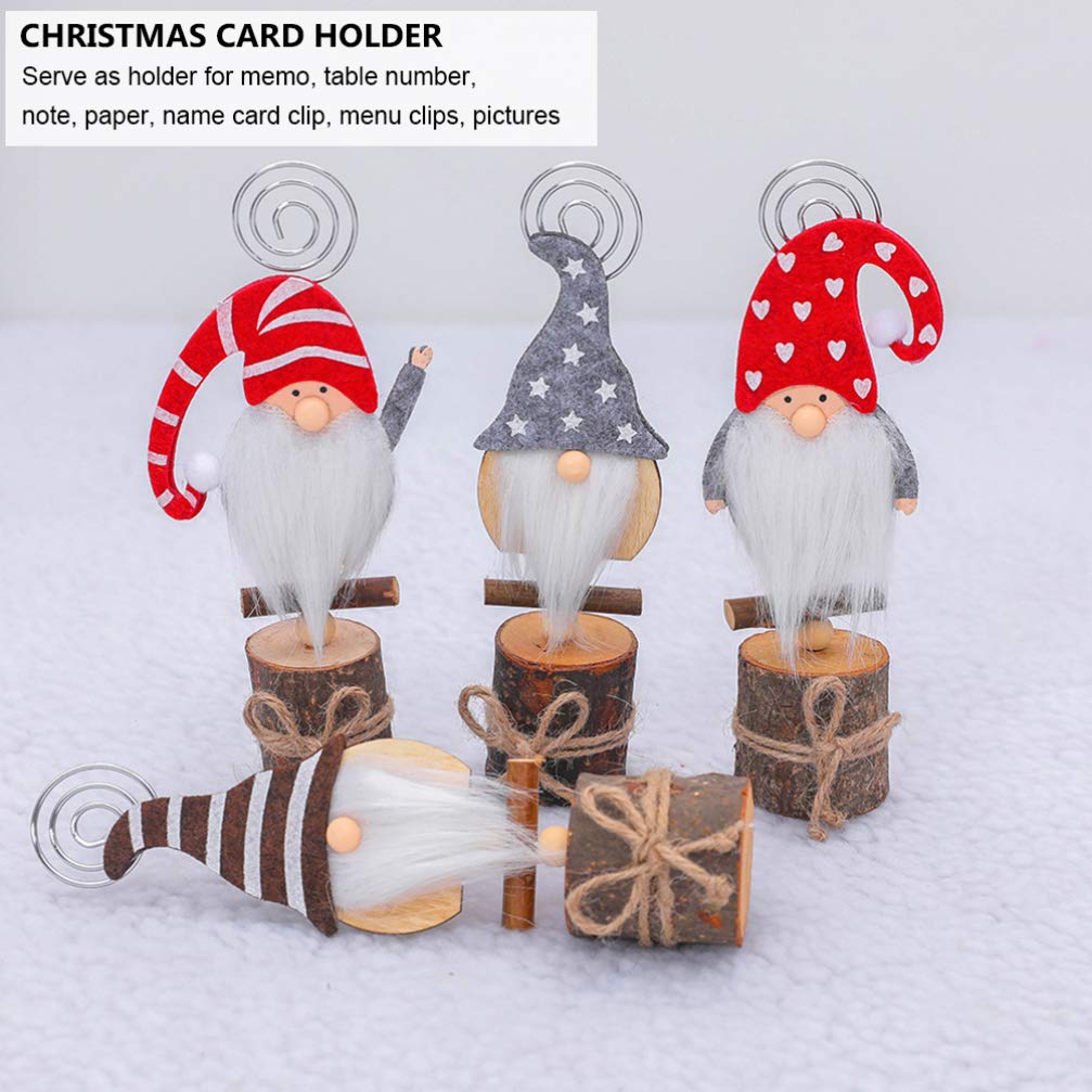 PRETYZOOM 4pcs Christmas Gnomes Place Card Holder Table Number Holders Table Picture Holder for Christmas Party Favors Gifts