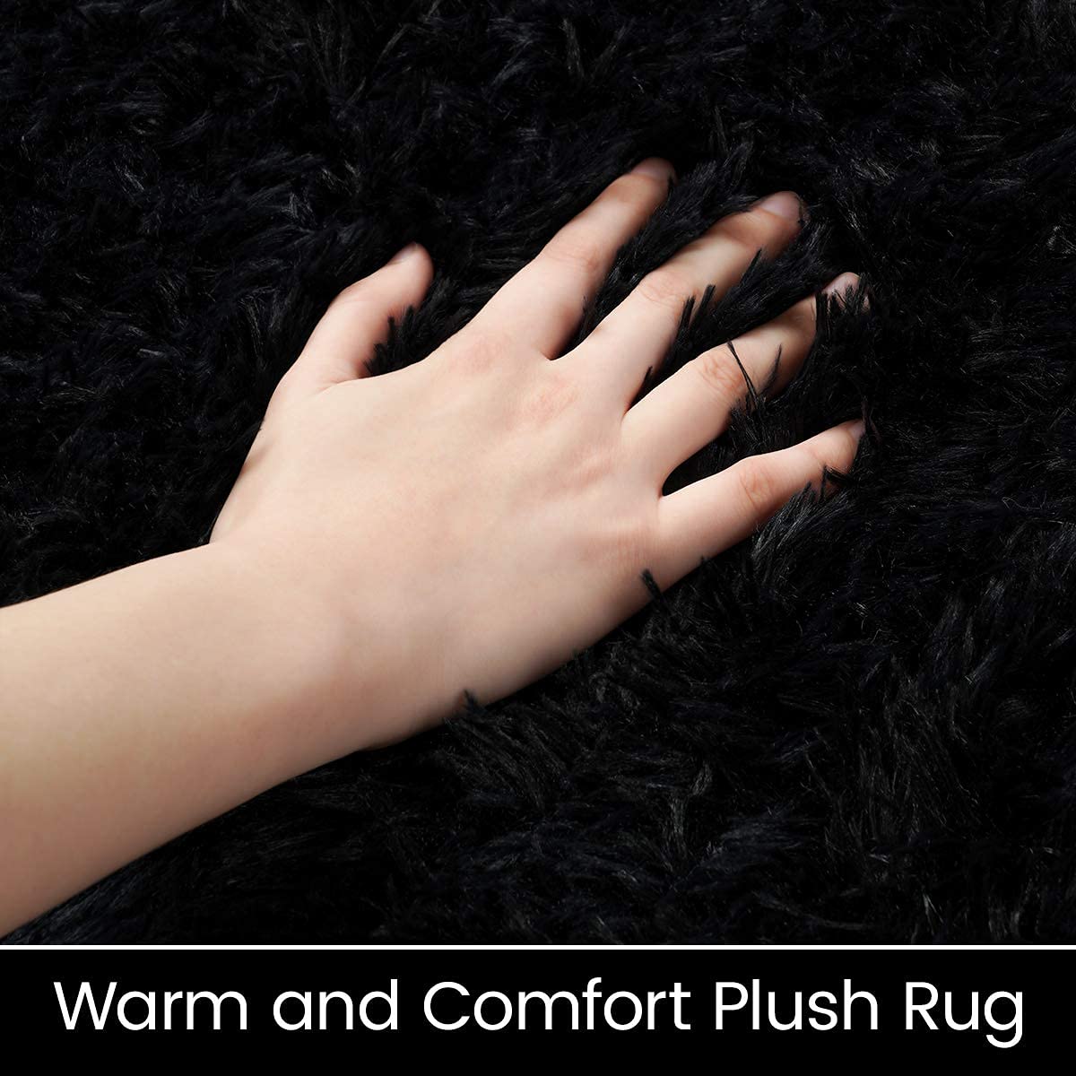 ISEAU Oval Fluffy Rug Carpets, Modern Plush Shaggy Area Rug for Kids Bedroom Extra Comfy Cute Nursery Rug Bedside Rug for Boys Girls Room Home Decor Mats, 2.6 x 5.3ft, Black