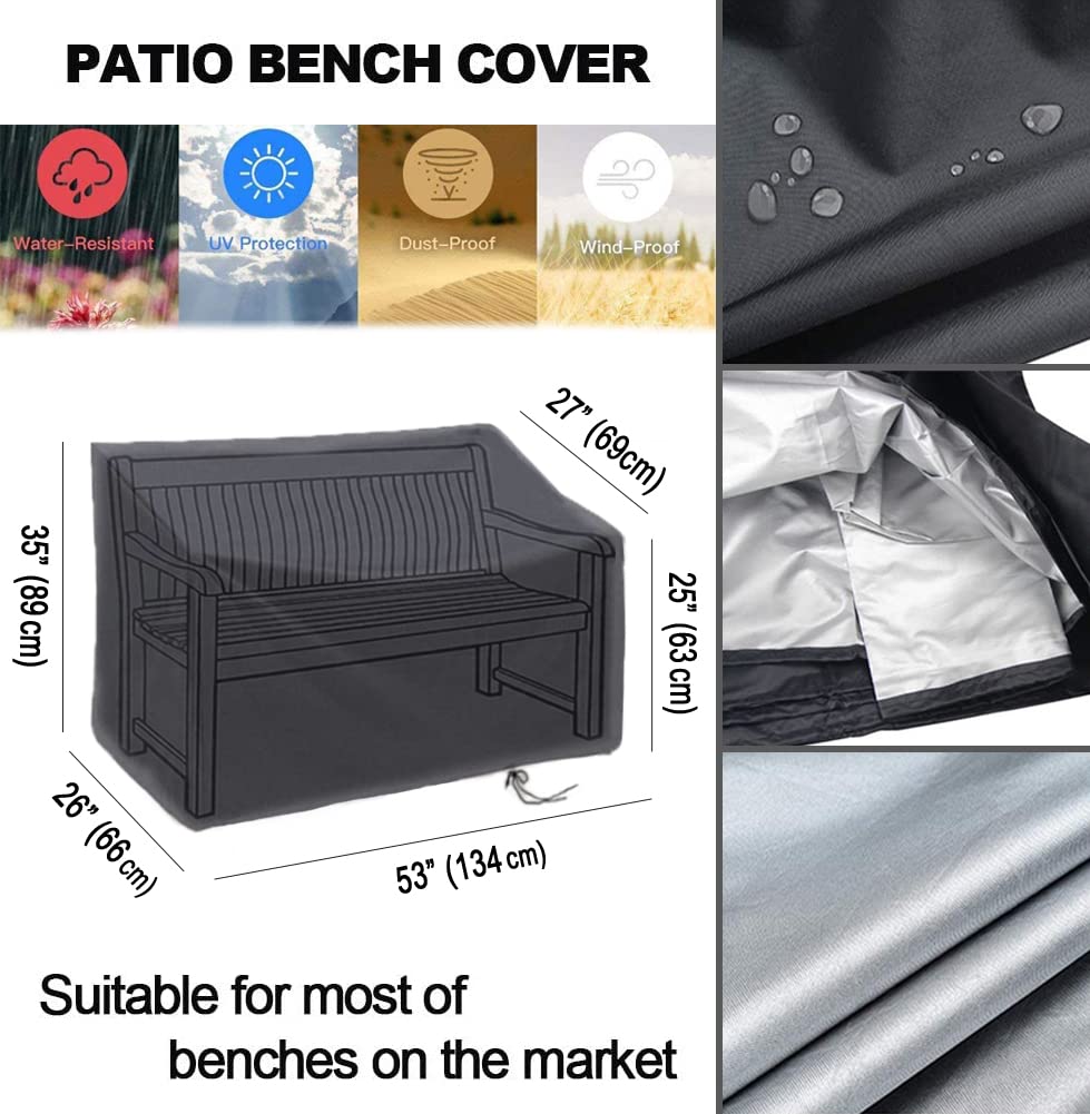 CenterZ Patio Loveseat Sofa Cover, 53x26x35 inch Waterproof Sun Protection Outdoor Furniture 2-Seater Bench Covers with Drawstring Toggle for Deep Seat Lounge, 2 Cushion Couch, Large Chair, Lawn Table