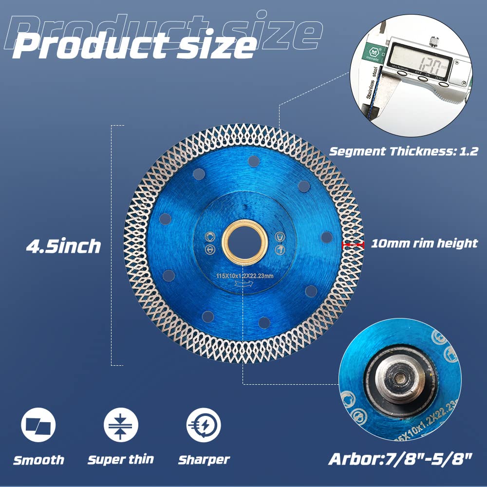 5 Pieces 4.5 inch Super Thin Diamond Procelain Blade Cutting Disc Blade for Cutting Ceramic Granite Marble