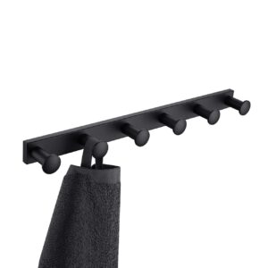 Miyili Matte Black Wall Mounted Coat Rack with 6 Hanger Hooks SUS304 Stainless Steel, B03B6