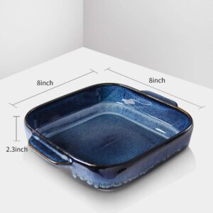 KOOV Ceramic Bakeware, 8x8 Baking Dish, Square Baking Pan, Ceramic Baking Dish, Brownie Pans for Cake Dinner, Kitchen, Reactive Glaze (Nebula Blue)