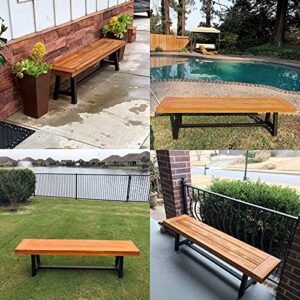 PHI VILLA Outdoor Acacia Wood Bench, 63" Long Patio Wooden Picnic Bench for 3 People, Backless Oil Finished Teak Bench for Garden, Porch, Yard