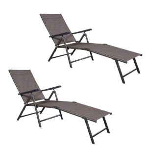 giantex set of 2 chaise lounge chair with 5 adjustable reclining positions, patio folding recliner for yard, pool, garden beach sunbathing seat (2, brown)