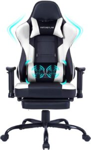 fantasylab gaming chairs for adults,computer chair with massage lumbar support and retractible footrest, high back ergonomic computer chair,adjustable armrests and backrest (black)