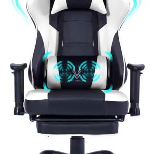 Fantasylab Gaming Chairs for Adults,Computer Chair with Massage Lumbar Support and Retractible Footrest, High Back Ergonomic Computer Chair,Adjustable Armrests and Backrest (Black)