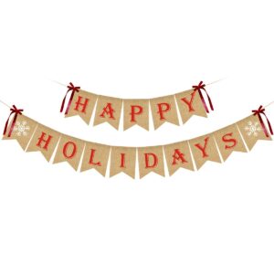 happy holidays banner burlap- christmas banner burlap, happy holidays decor, burlap christmas decorations, christmas party decorations, christmas decorations for home office mantel