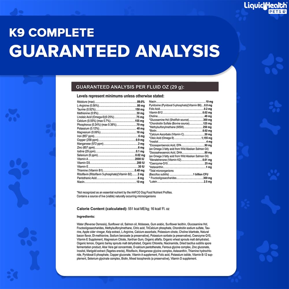 LiquidHealth 32 Oz K9 Complete 8-in-1 Liquid Multivitamin for Dogs & Puppies, All in One Complete Formula Dog Snob, Senior Puppy Dog Diet, Canine Vitamins, Skin and Coat, Joint Health, Immune Support