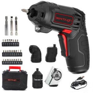 werktough 4v cordless screwdriver rechargeable 1500mah electric screwdriver set with 4 changeable heads for cutting 90°conversion eccentric and torque adjustable quick usb charger