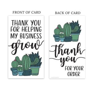 50 Cactus Thank You for Helping My Business Grow - Customer Thank You for Your Order Cards - Small Business Online Shop Package Insert